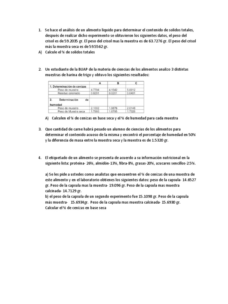 Ejercicios Ciencia de Los Alimentos | PDF