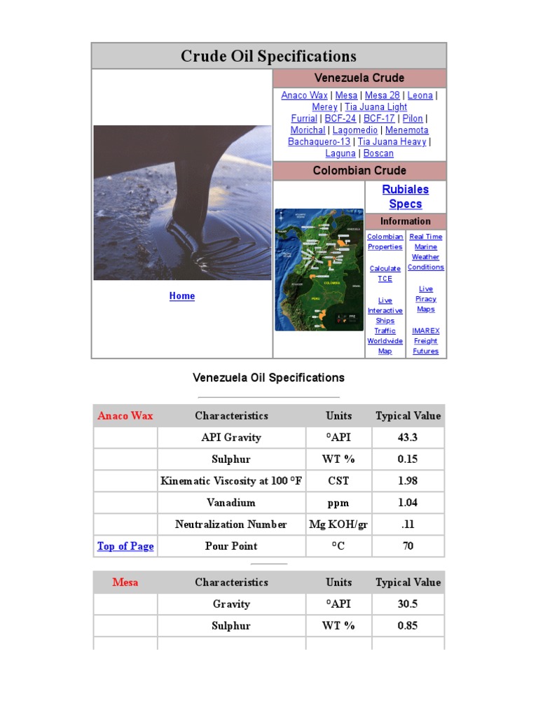 Crude Oil Specifications | PDF | Viscosity | Petroleum Industry