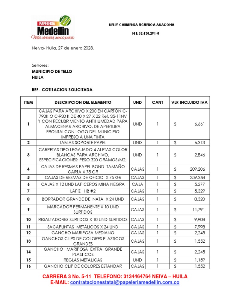 Cotizacion Papeleria 2023 | PDF | Papelería | Implementos de escritura