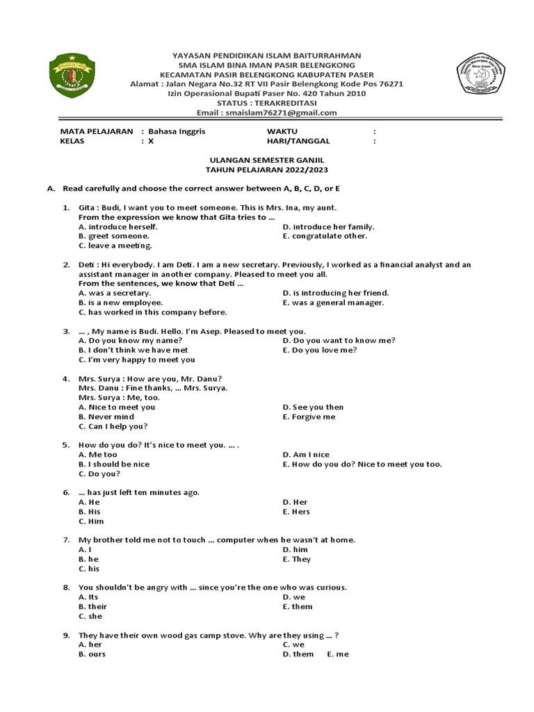 Soal Uas Kelas X | PDF