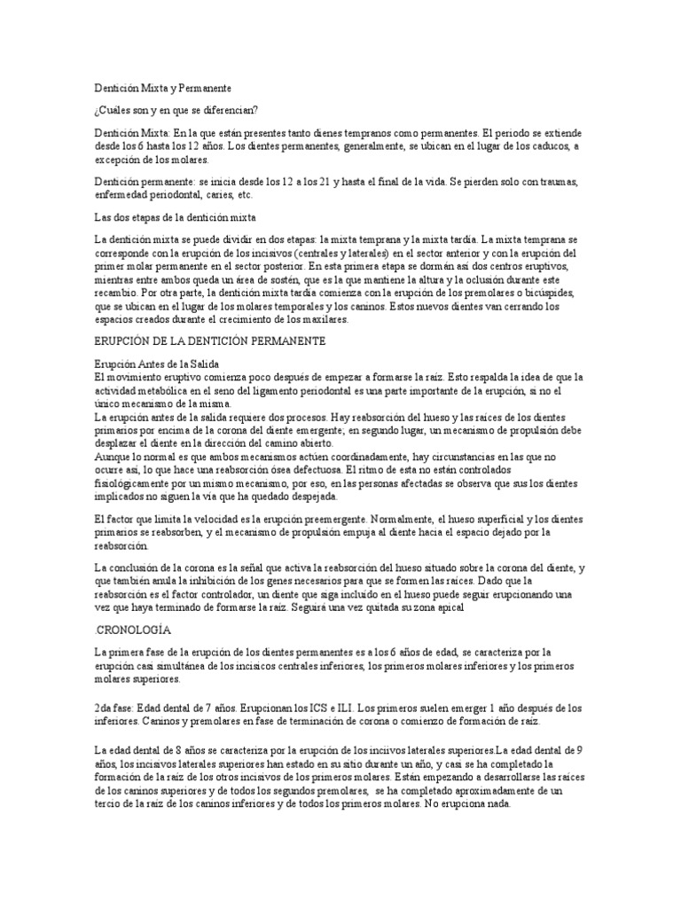 Diferencias entre Dentición Mixta y Permanente | PDF | Diente | Odontología