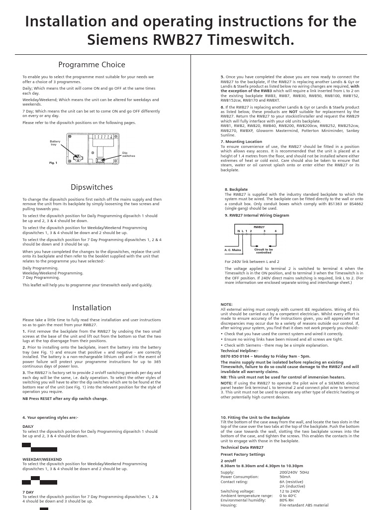 Rwb27 Ion and Operating Instructions | PDF | Electrical Wiring | Mains ...
