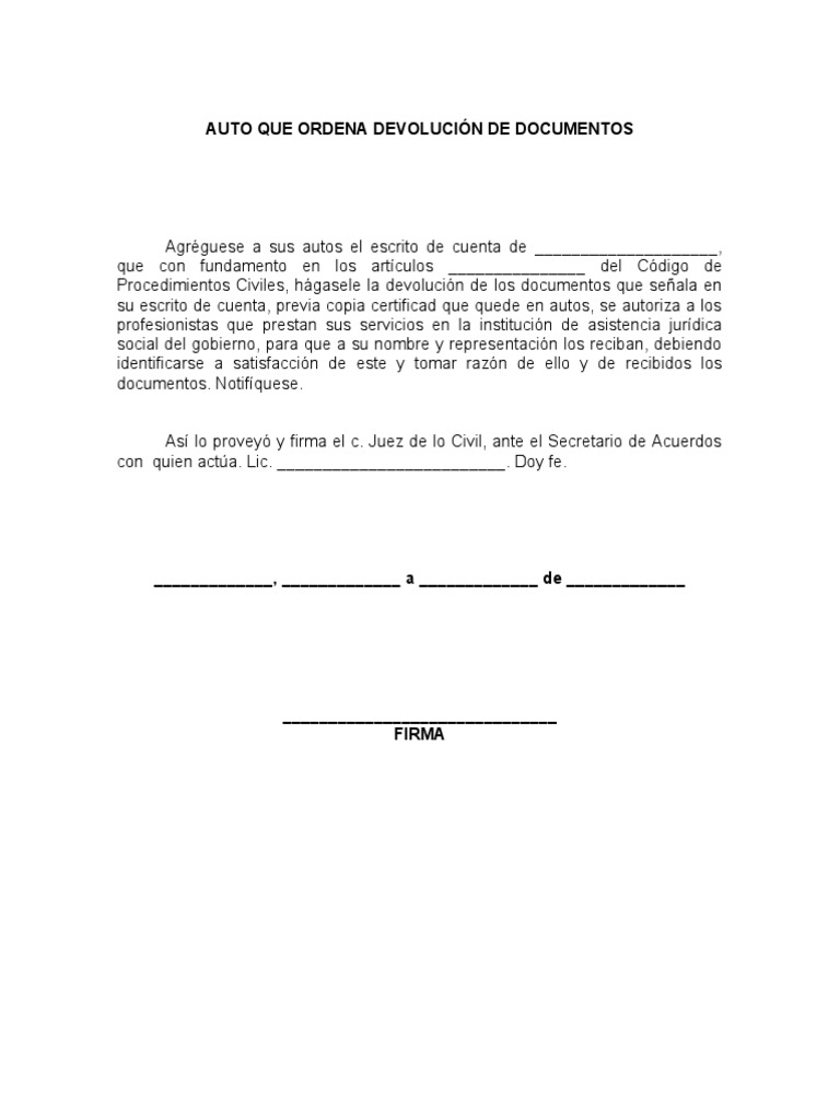 Auto Que Ordena Devolución de Documentos | PDF