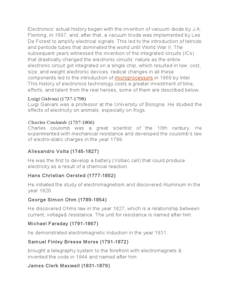 History of Electronics Innovations | PDF | Electricity | Electronics