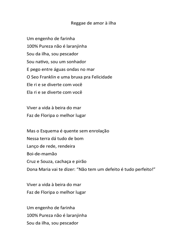 Letra Reggae de Amor À Ilha (Fonograma) | PDF