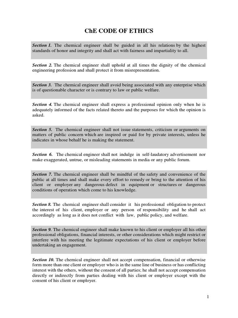 ChE Code of Ethics | PDF | Employment | Engineer