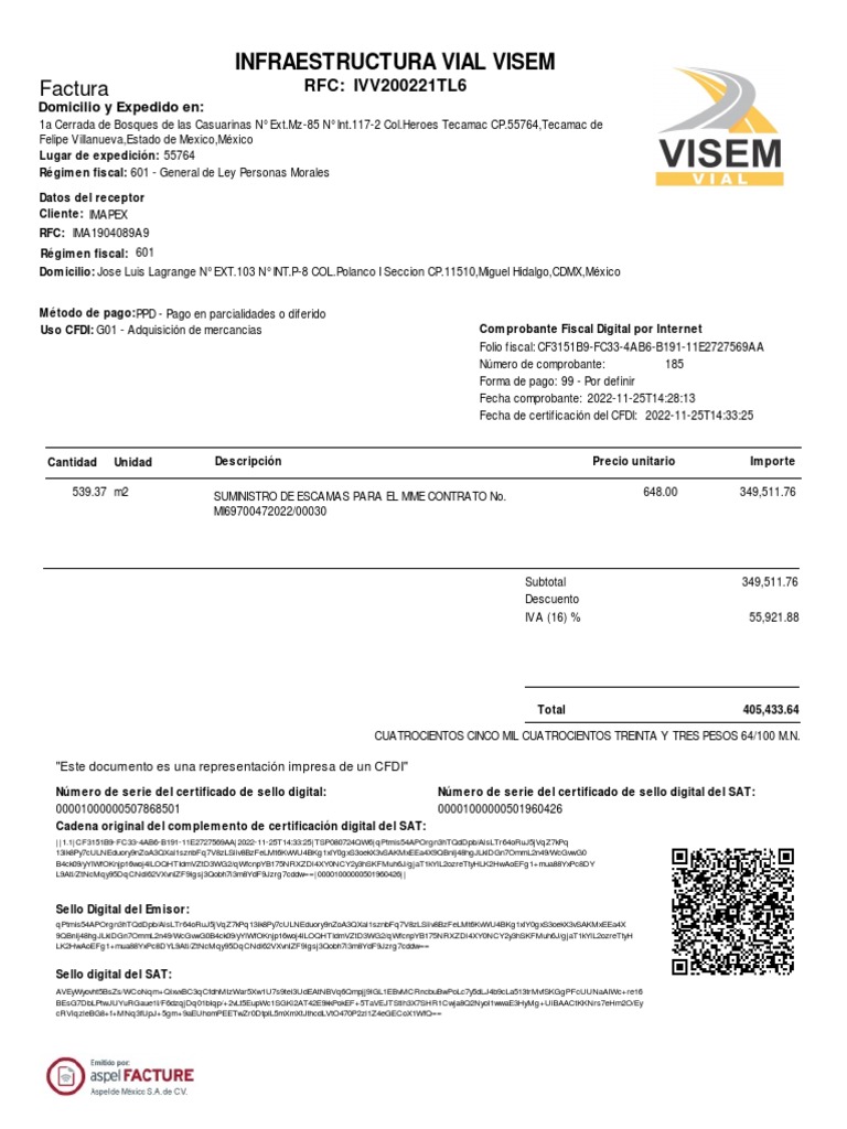 Infraestructura Vial Visem: Factura | PDF