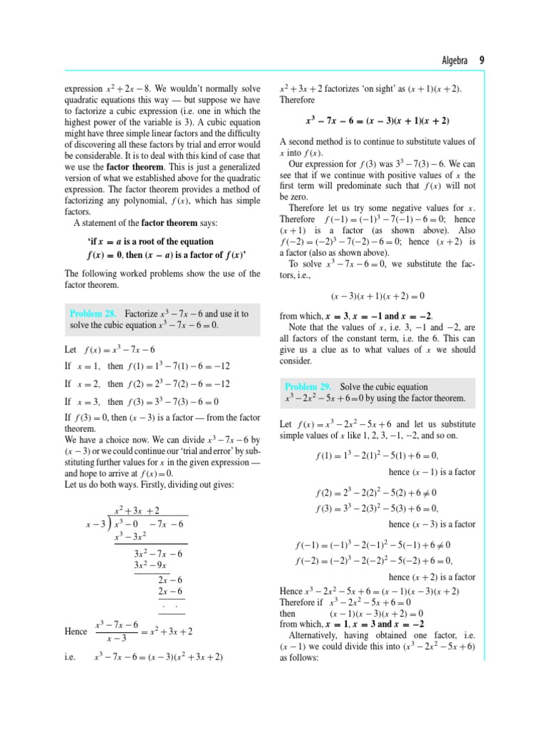 Factor Theorem for Cubics | PDF | Factorization | Equations