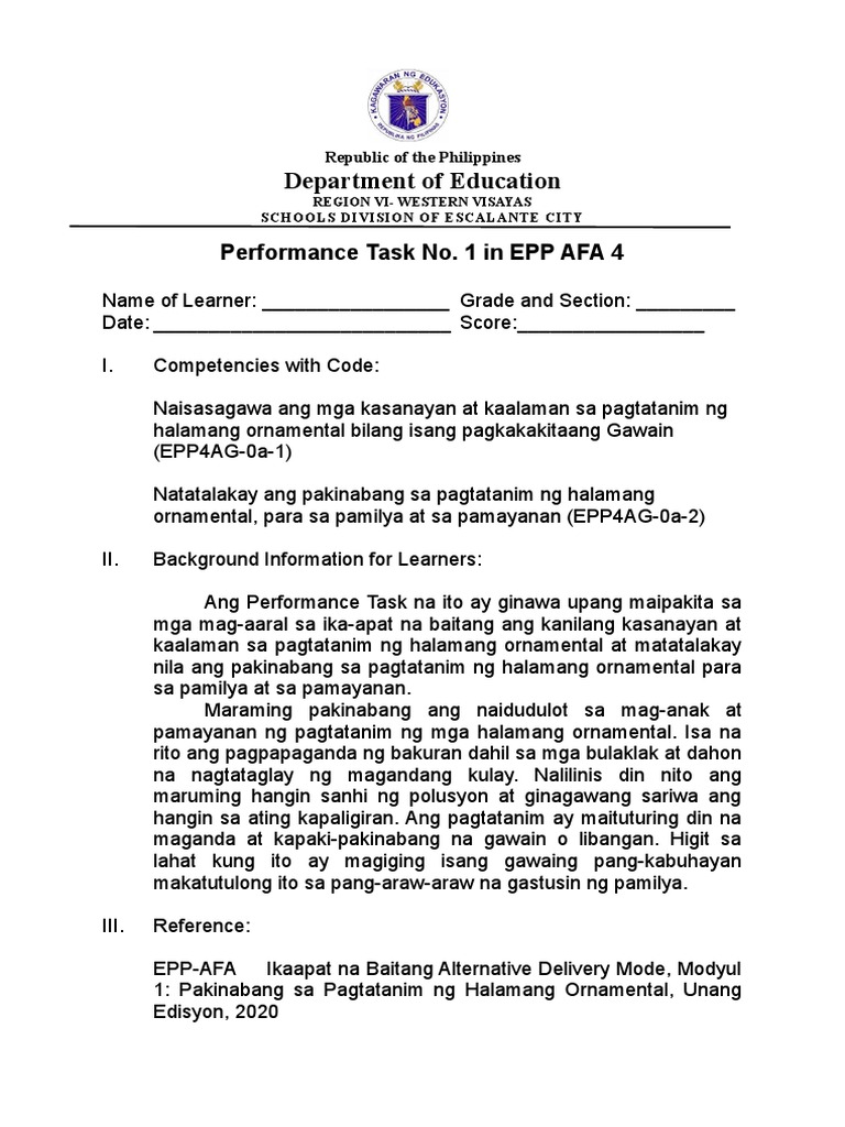 Ipt1qtr3 Epp Afa Grade 4 | PDF