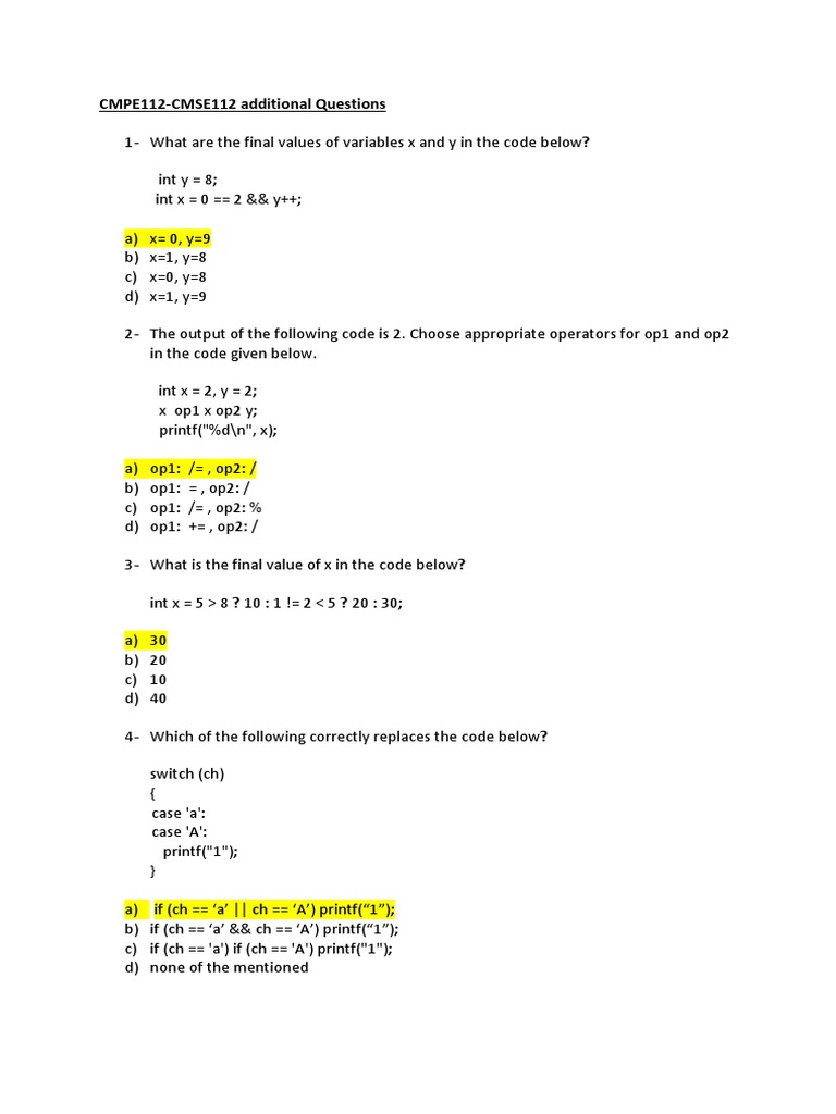 Cmpe112 Cmse112 Exercises Pdf Integer Computer Science Parameter Computer Programming