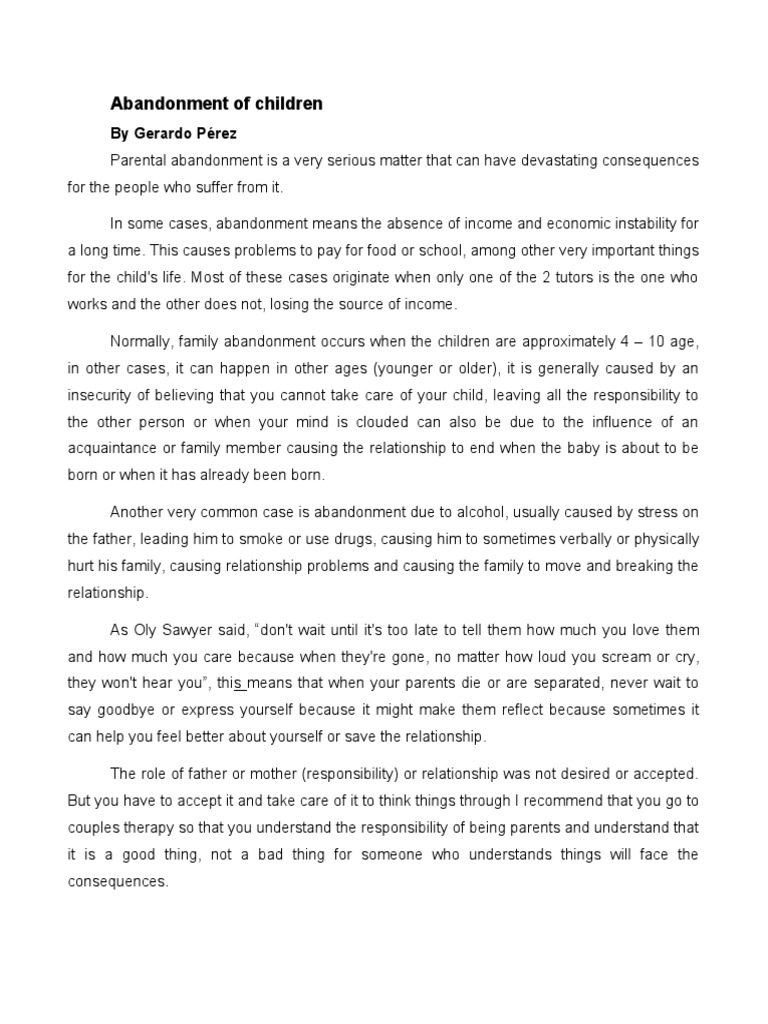Abandonment Of Children PDF Self Esteem Human Development