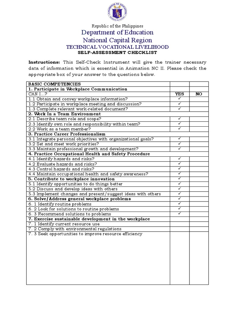 1 - Self Assessment Checklist | Download Free PDF | Occupational Safety ...