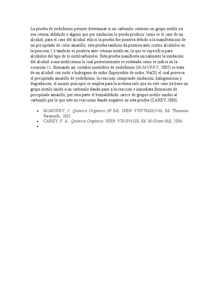 Prueba de Yodoformo Q Organica | PDF | Ciencia y matemáticas