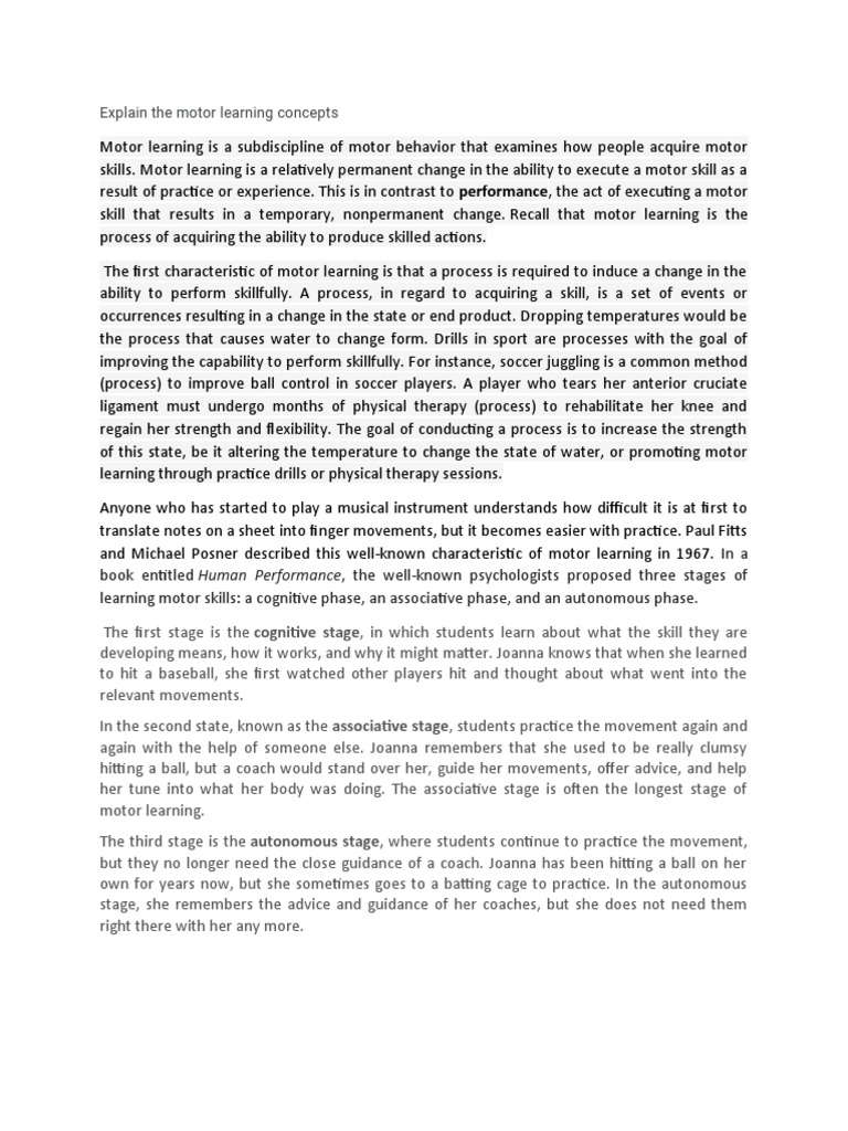 Overview of Motor Learning Concepts | PDF | Learning | Mental Processes