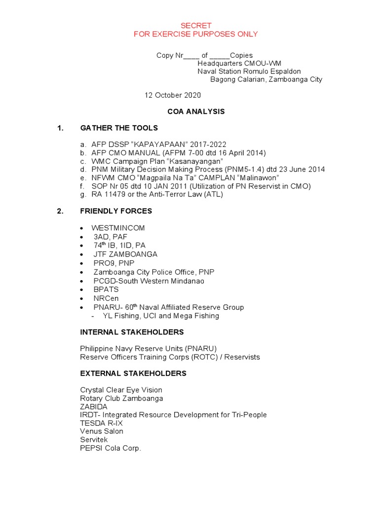 13 COA ANALYSIS-WM-ok | PDF | National Security | Military