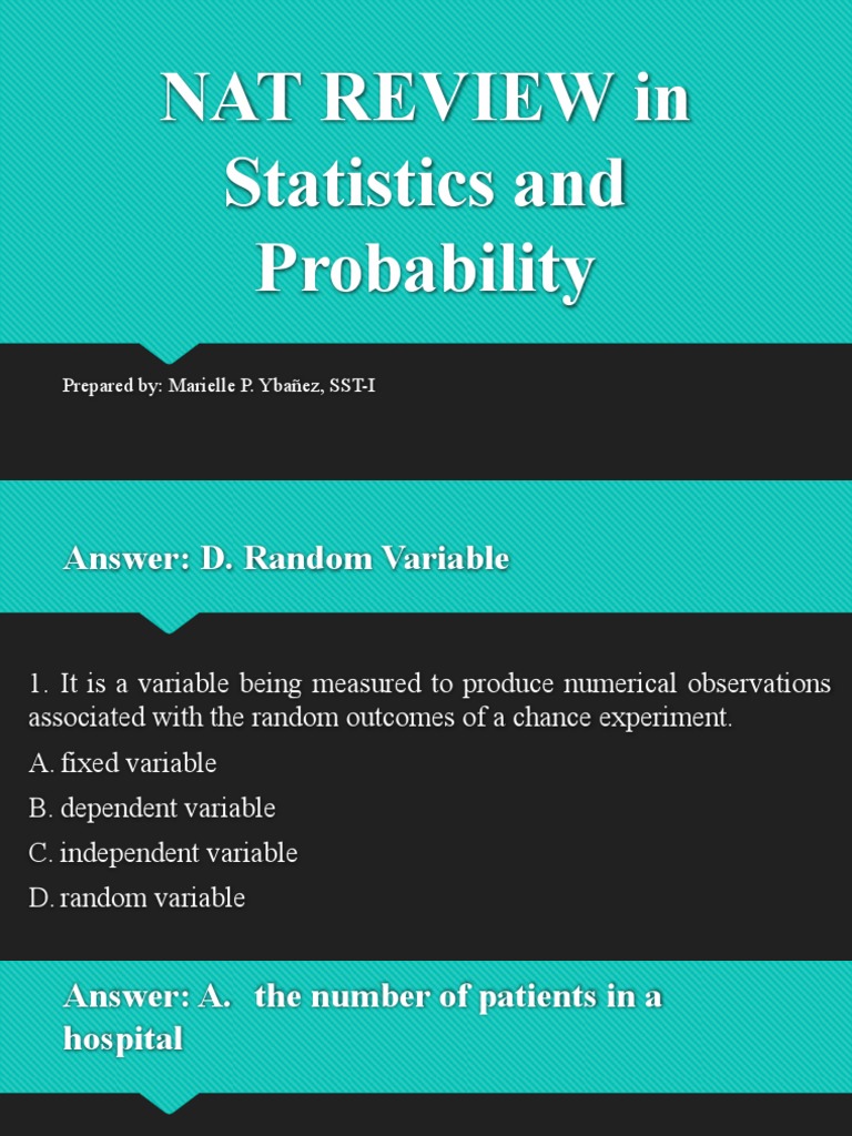 NAT REVIEW in Statistics and Probability | PDF | Variance | Normal Distribution