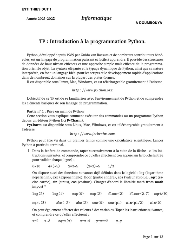 Introduction à la programmation Python | PDF | Structure de contrôle | Booléen