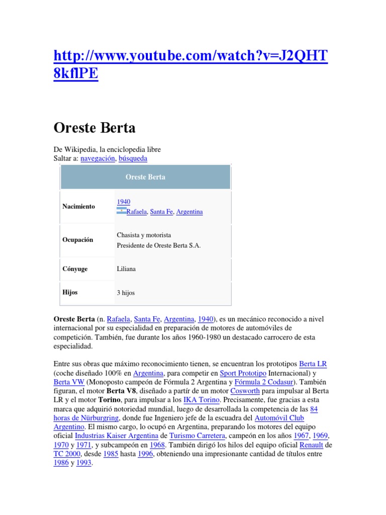 O Oreste Berta | PDF | Vehículo de motor | Coche