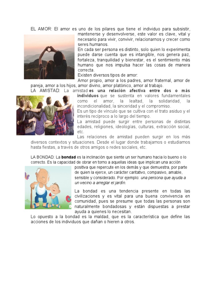 El Amor La Amistad Y Los Valores Humanos Pdf Amor Libertad