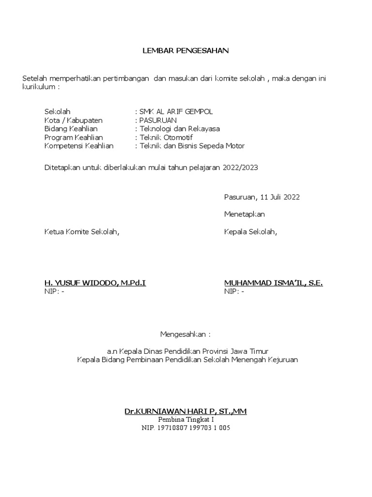 LEMBAR PENGESAHAN KTSP | PDF