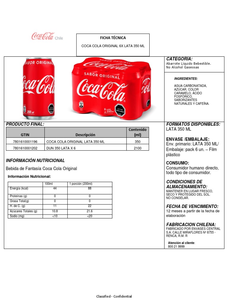 Ficha Técnica: Categoría | PDF | Refresco | Etiqueta de información nutricional