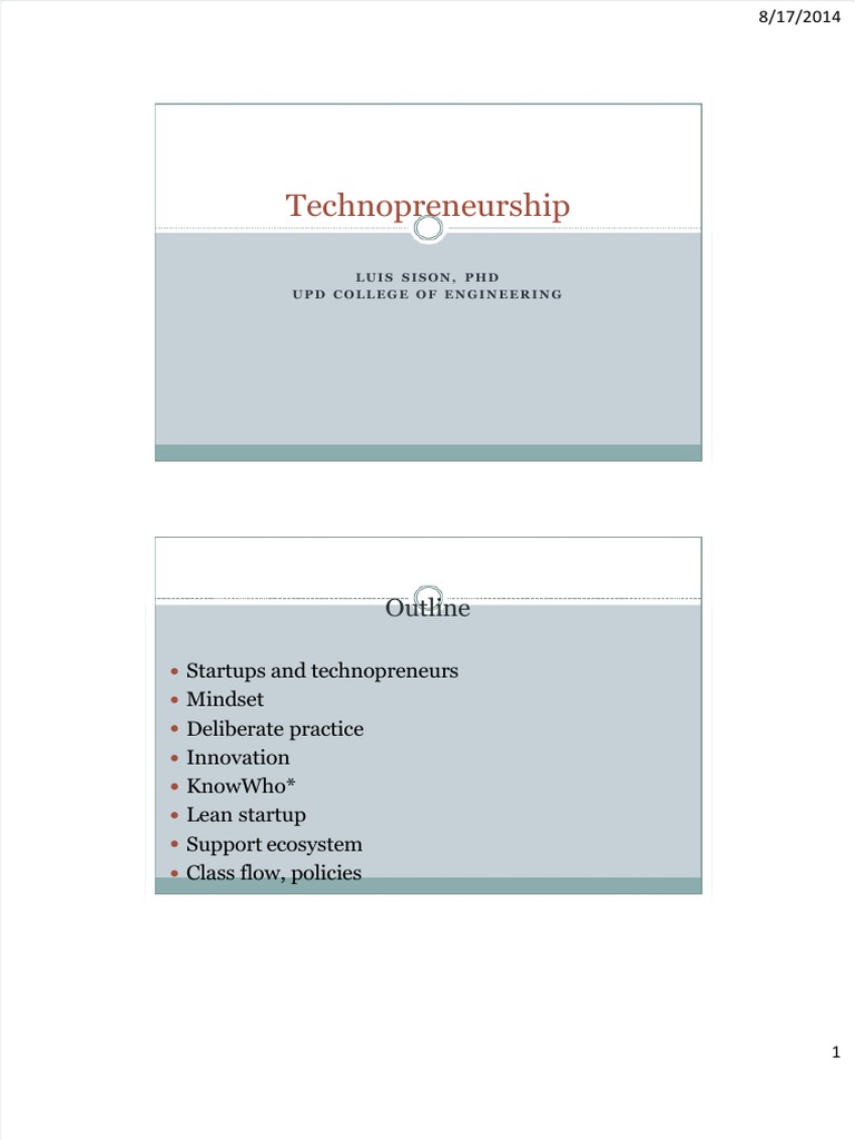Technopreneurship Introduction | PDF | Innovation | Startup Company