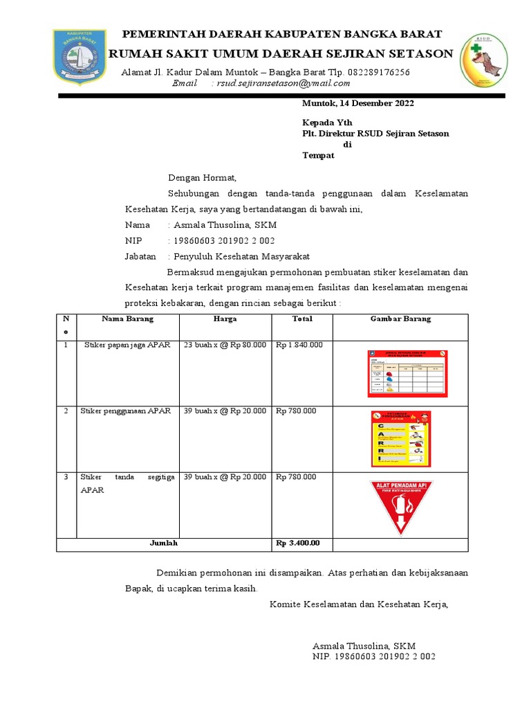 Pengajuan Stiker Dan Papan Jaga Apar | PDF
