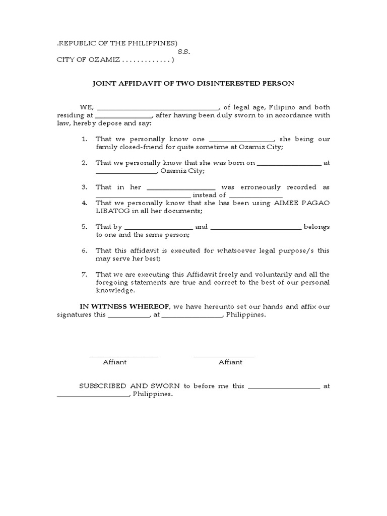 Affidavit of Two Disinterested Person | PDF