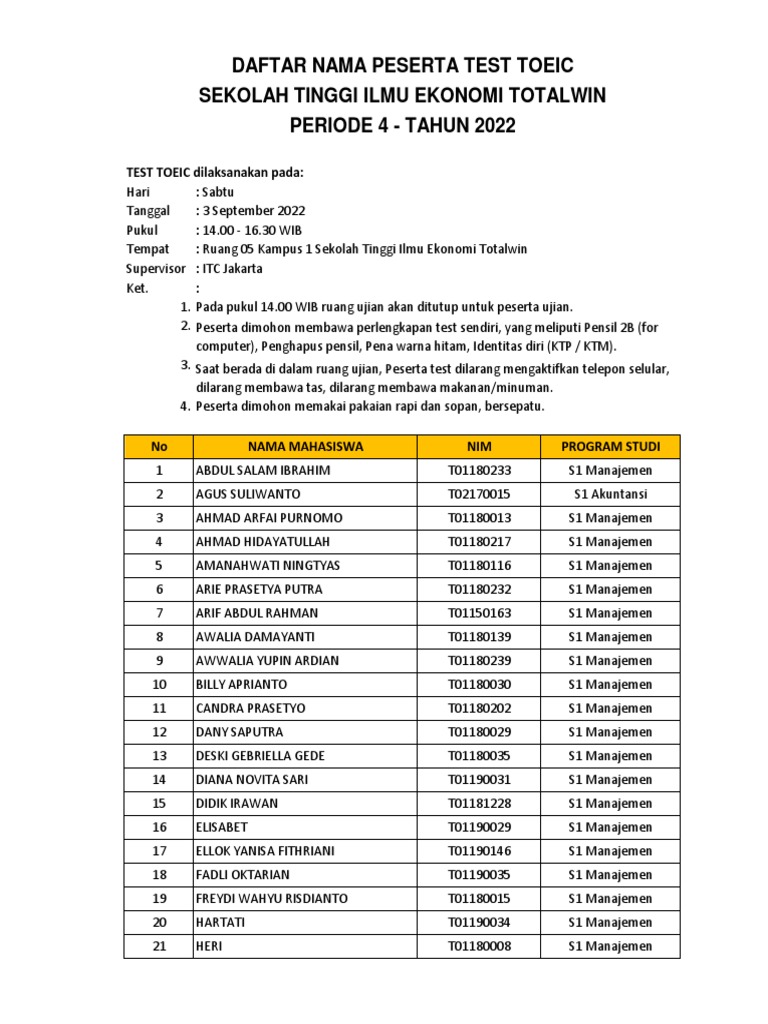Rev2 TOEIC PERIODE 3 SEPTEMBER 2022 | PDF