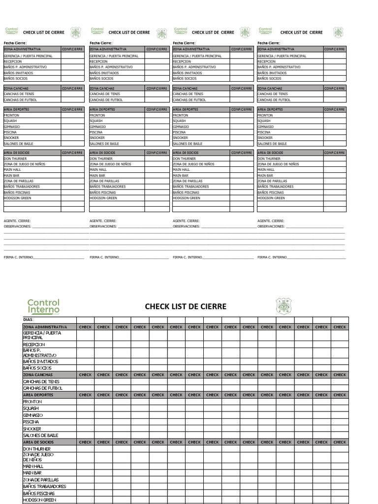 Check List Cierre | PDF | Deportes atléticos | Reglas y regulaciones ...