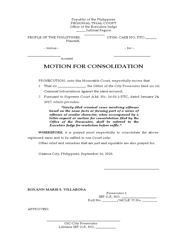 Motion for Case Consolidation | PDF | Finance & Money Management ...