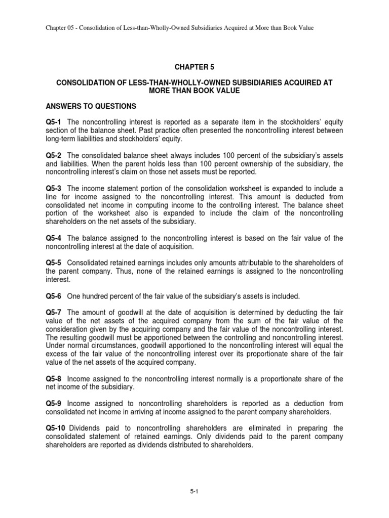 Chapter 05 Consolidation of Less Than WH | PDF | Consolidation (Business) | Book Value