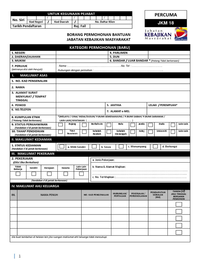 Borang Permohonan JKM 18 (2022) | PDF