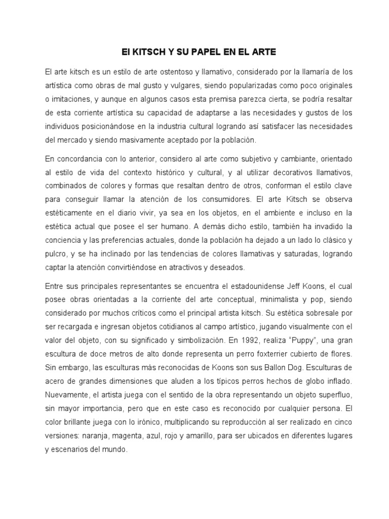 El KITSCH Y SU PAPEL EN EL ARTE | PDF