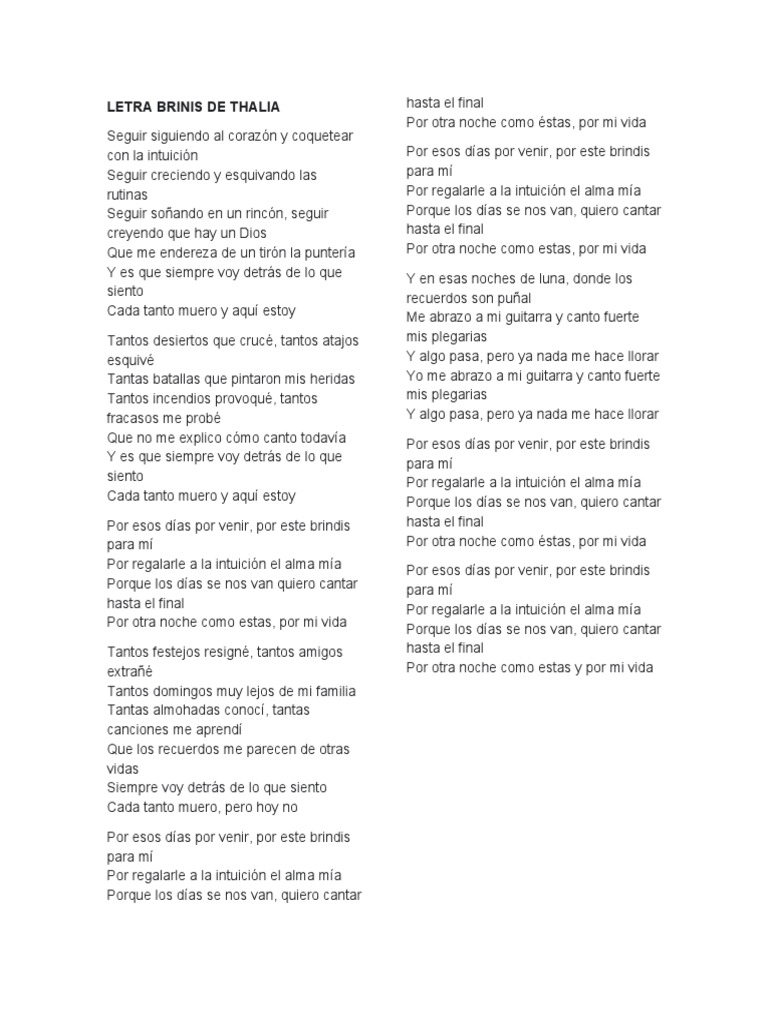 Letra Brinis de Thalia | PDF | Cielo