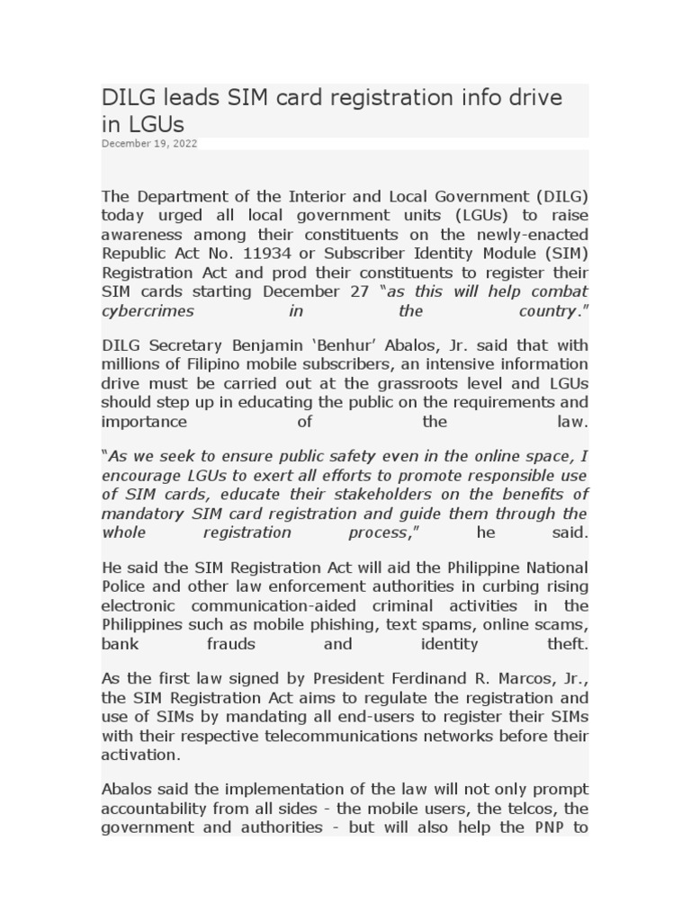 Sim Registration | PDF | Cybercrime | Privacy