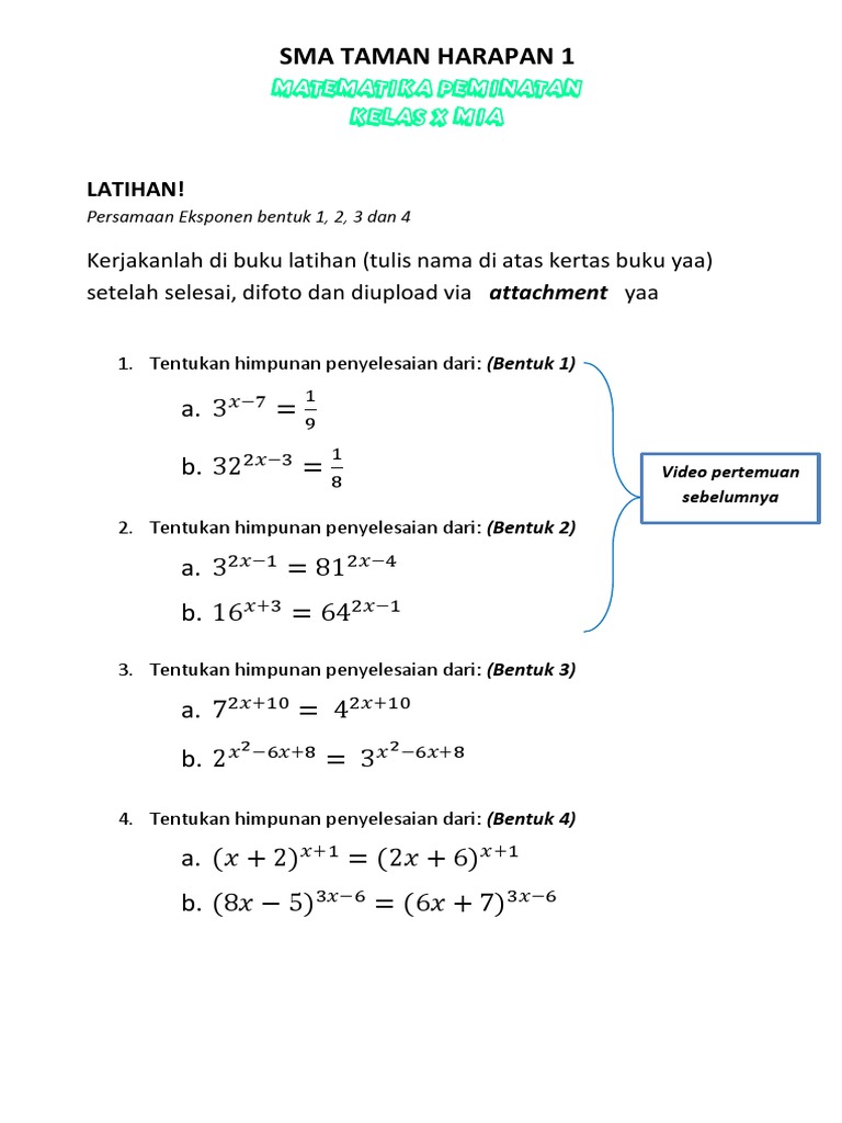 Latihan Persamaan Eksponen (Bentuk 1,2,3 & 4) | PDF