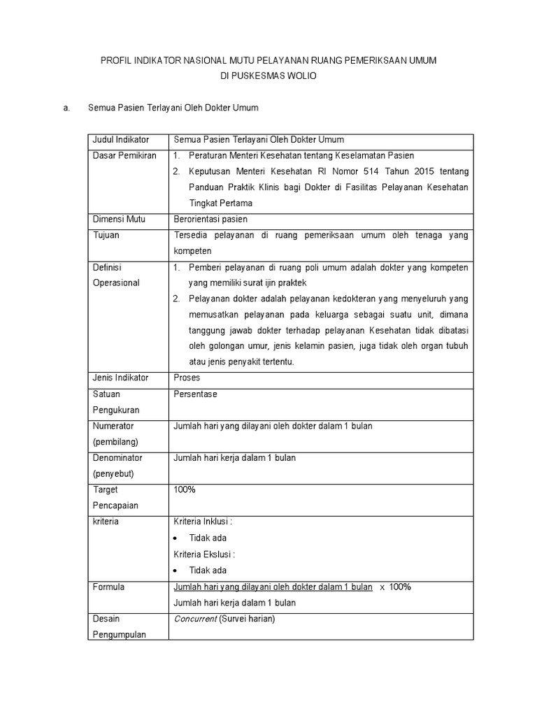 PROFIL INDIKATOR Mutu Poli Umum | PDF