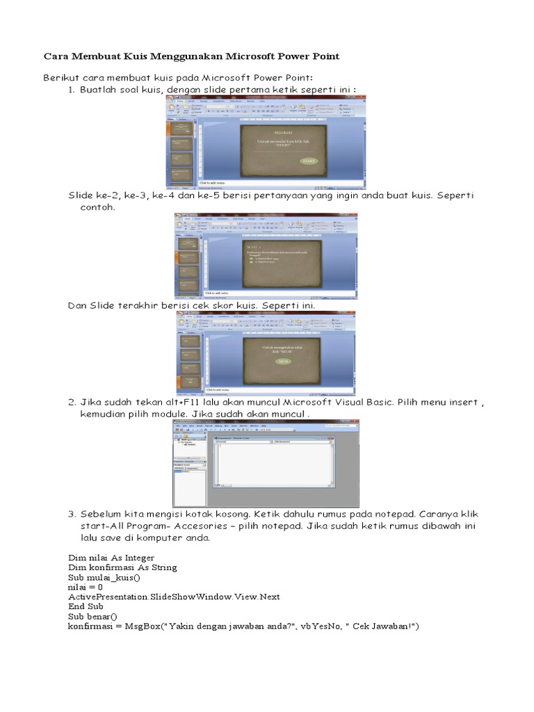 Cara Membuat Kuis Menggunakan Microsoft Power Point | PDF