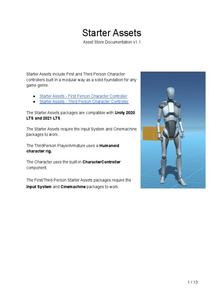 StarterAssets Documentation | PDF | Unity (Game Engine) | Ios StarterAssets Documentation | PDF | Unity (Game Engine) | Ios