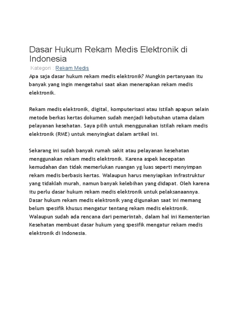 Dasar Hukum Rekam Medis Elektronik Di Indonesia | PDF