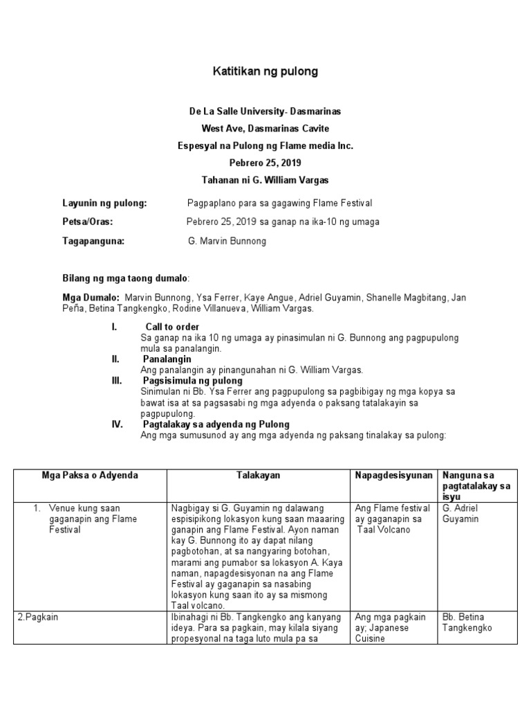 Katitikan NG Pulong | PDF