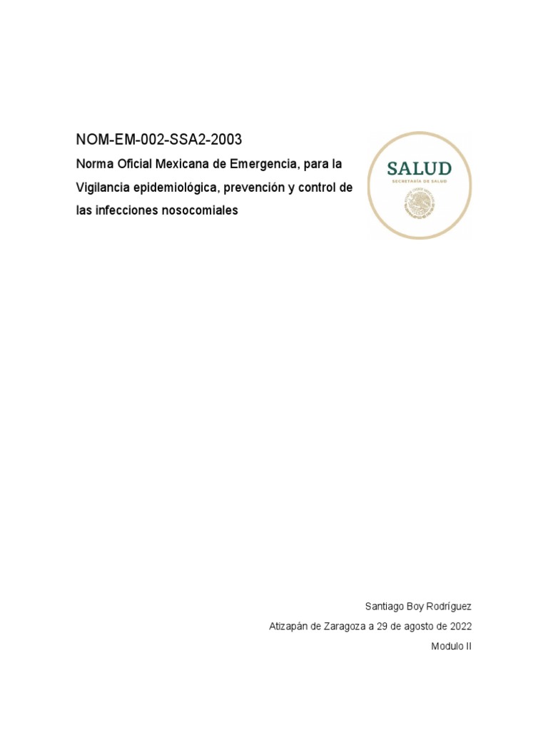 Nom em 002 Ssa2 2003 | PDF | Infección adquirida en el hospital | Infección