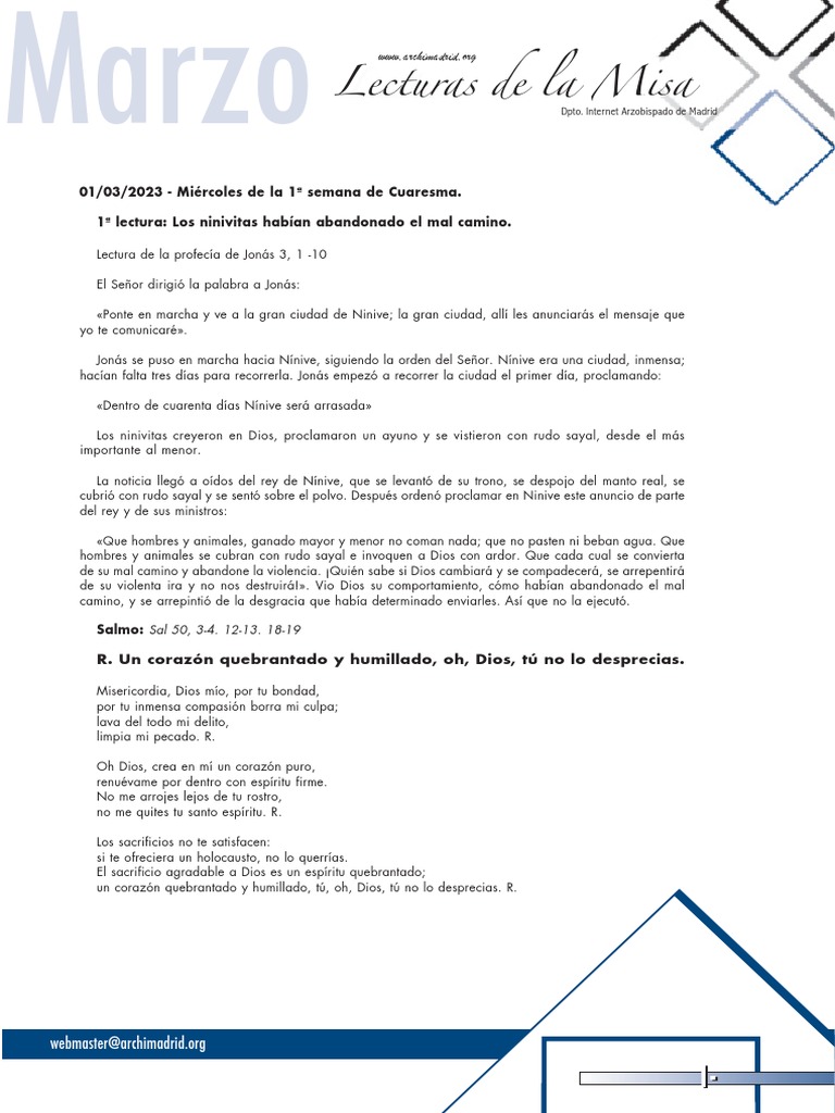Los Ninivitas Se Convirtieron Con La Proclamación De Jonás Pdf Jesús Misa Liturgia