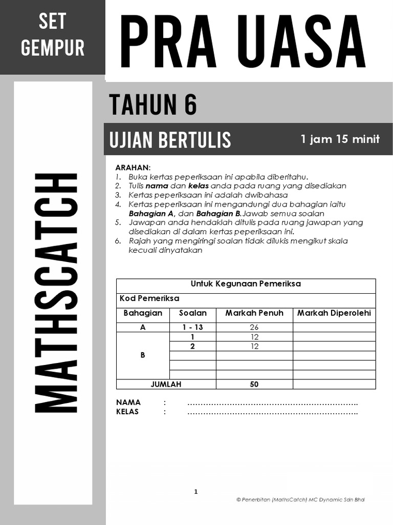 UASA Maths Tahun 6 | PDF
