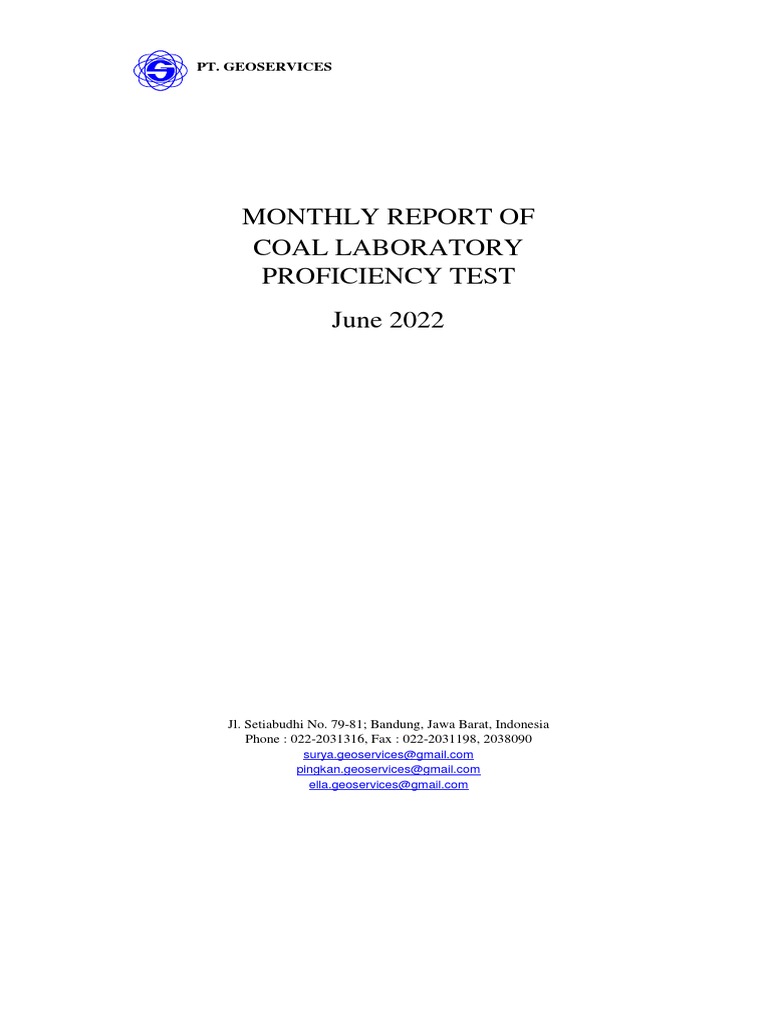 PT. GEOSERVICES MONTHLY COAL LAB REPORT | PDF | Quartile | Data Analysis