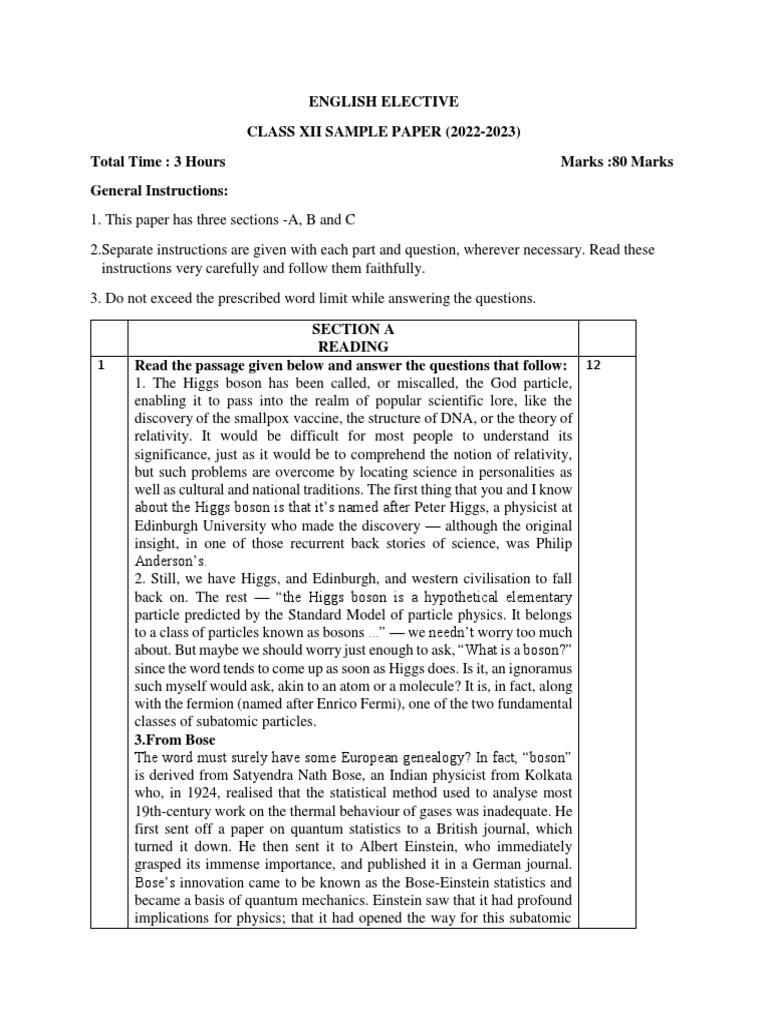 CBSE English Elective 2023 SP EduBack | Download Free PDF | Particle ...