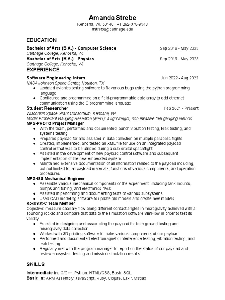 Strebe Amanda Resume | PDF | Software | C (Programming Language)