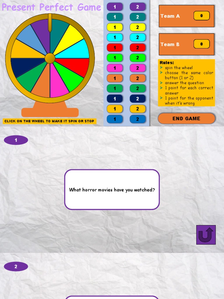 Present Perfect Game With Spinning Wheel and Score Fun Activities Games ...
