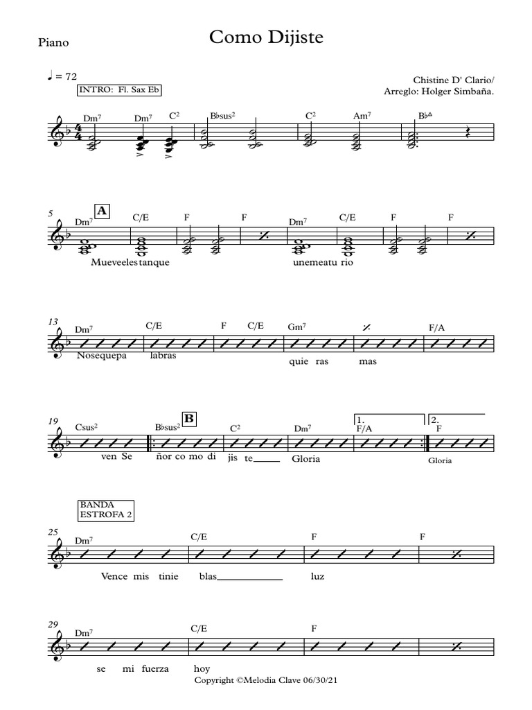COMO DIJISTE - Piano | PDF